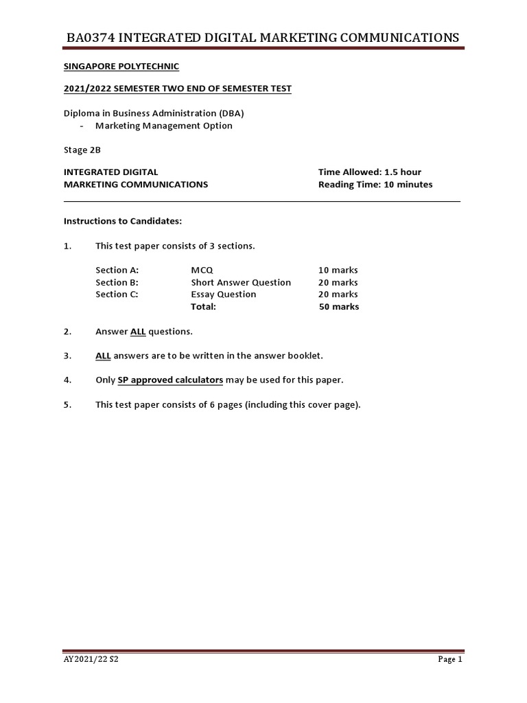 IDMC EST Practice Paper For AY2223 | PDF | Digital Marketing ...