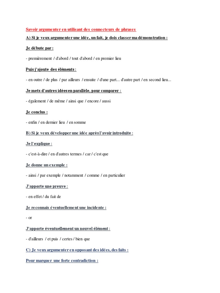 Connecteurs pour argumenter efficacement | PDF | Évolution de carrière