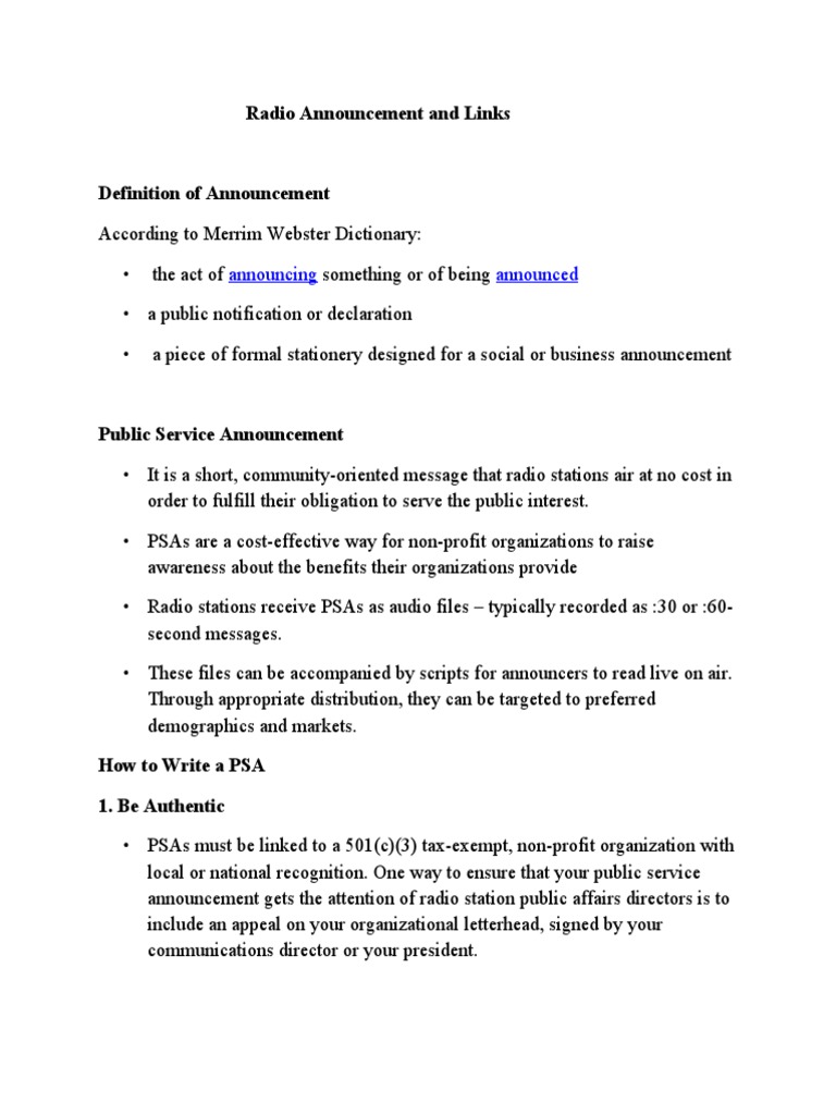 Crafting Effective Radio PSAs | PDF | 501(C) Organization | Nonprofit ...