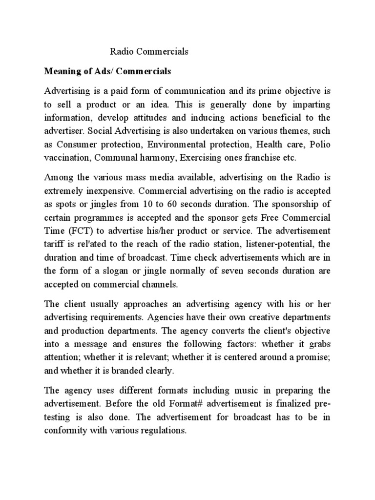 Meaning of Ads/ Commercials | PDF | Advertising | Television Advertisement