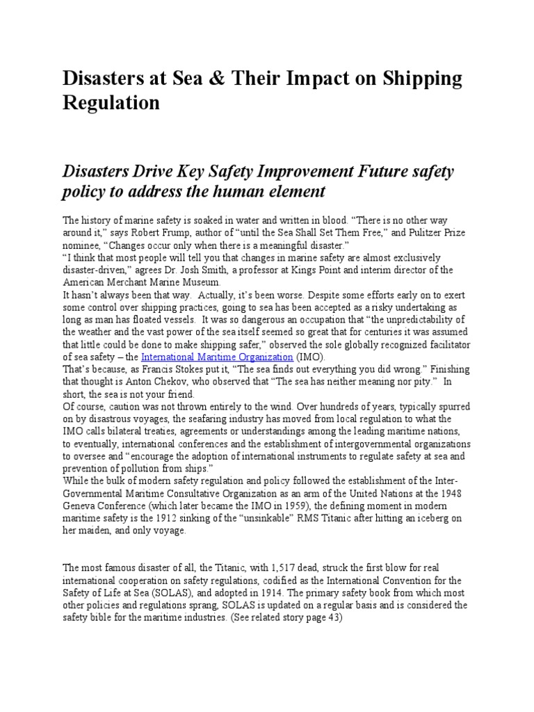 Disasters at Sea & Their Impact On Shipping Regulation | PDF | Ships ...
