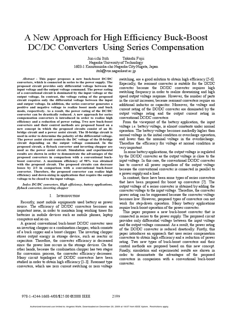 A New Approach For High Efficiency Buck-Boost DC-DC Converters Using ...