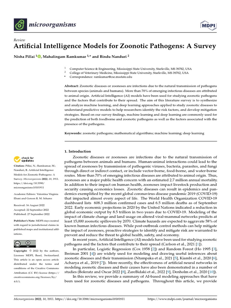 Microorganisms: Artificial Intelligence Models For Zoonotic Pathogens: A Survey | PDF | Support ...