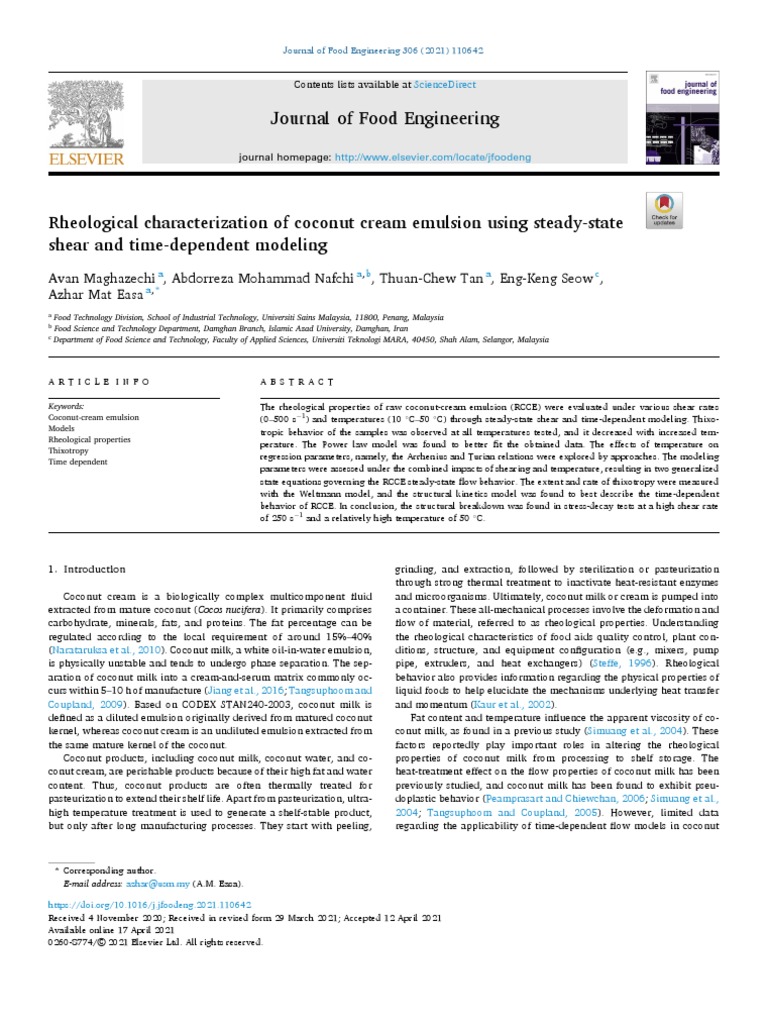 Journal of Food Engineering | PDF | Viscosity | Rheology
