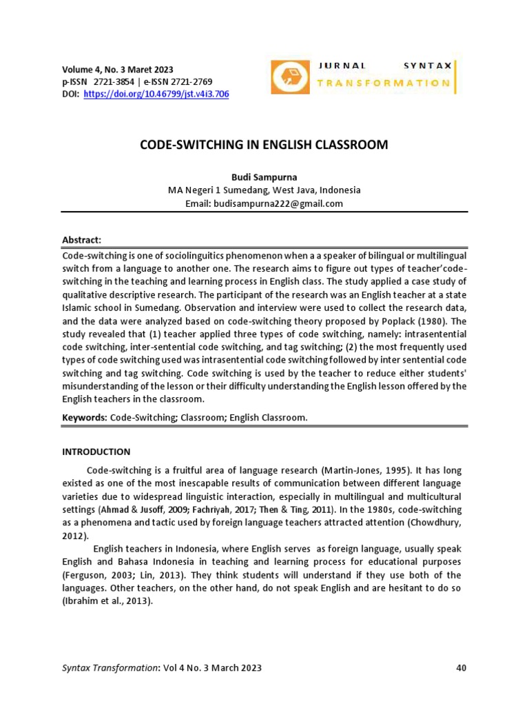 Code-Switching in English Classroom | PDF | Multilingualism | Teachers