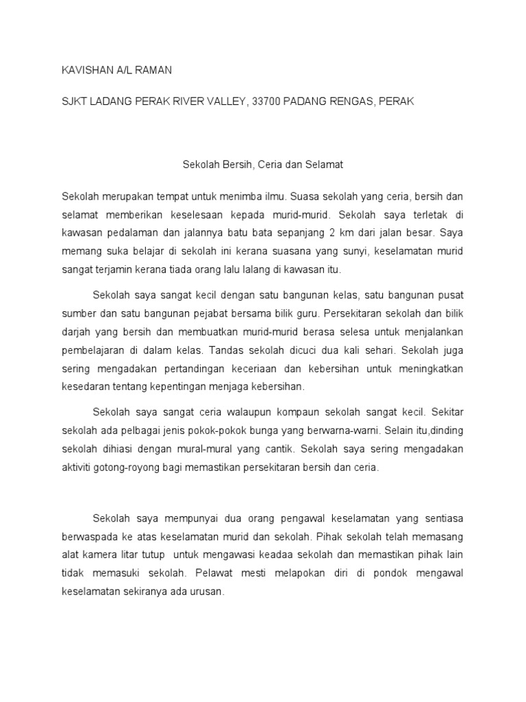 Karangan Sekolah Bersih Ceria Dan Selamat Pdf
