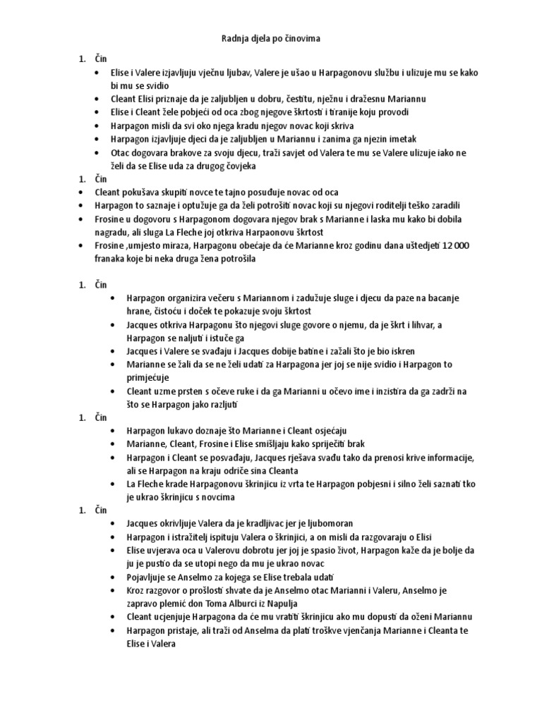 Radnja Djela Po Činovima Škrtac | PDF