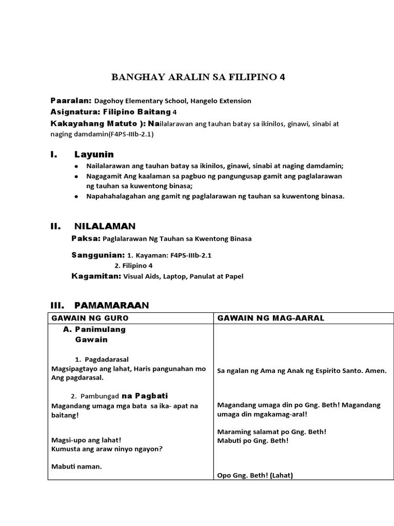 Banghay Aralin Sa Filipino 3 Final Demo | PDF