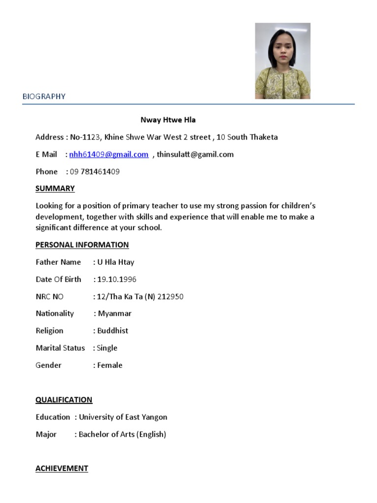 Nway Htwe Hla: Biography | PDF | Wellness