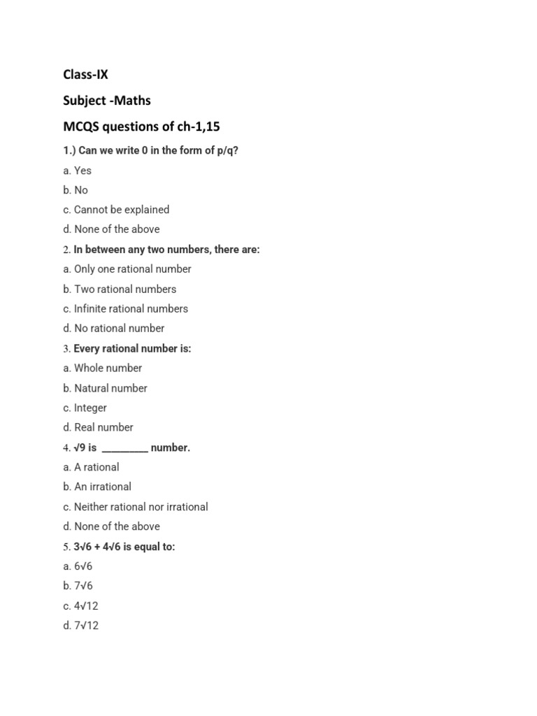 IX Maths Practice Questions | PDF