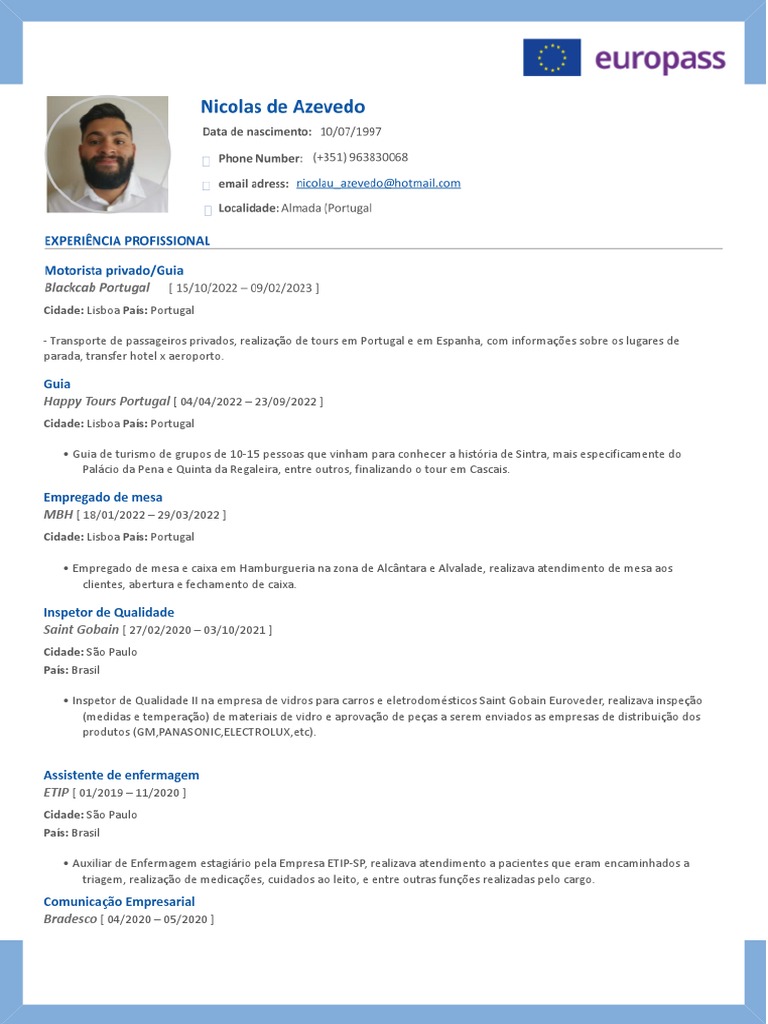 Europass-CV Almada 2023-Nicolas-de-Azevedo PDF | PDF