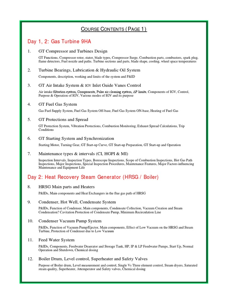 Course Contents For 5 Days GT, HRSG, ST & Gen | PDF | Steam | Boiler