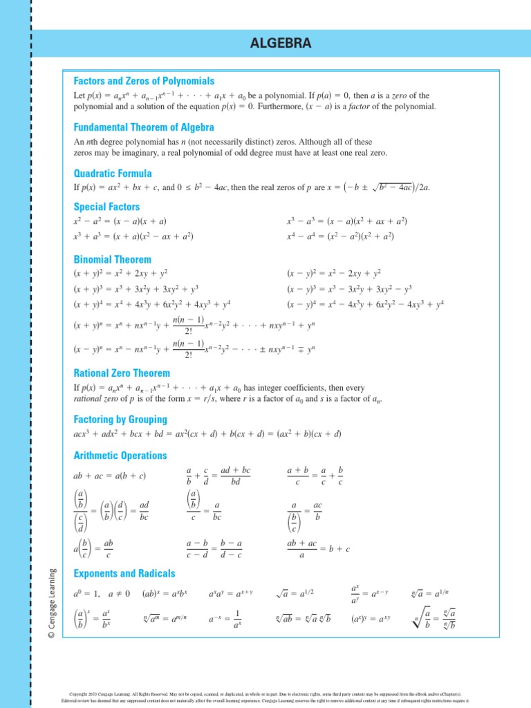 Formula Sheet | PDF | Factorization | Area