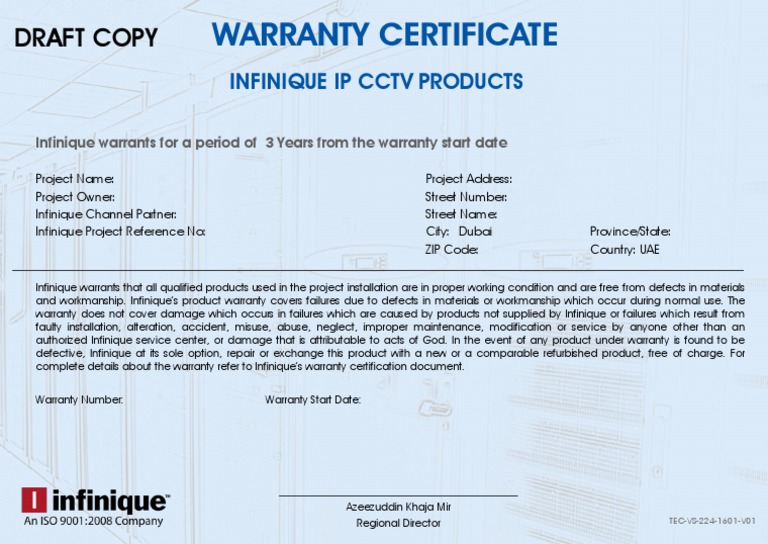 10.2 Draft Warranty Certificate - CCTV | PDF