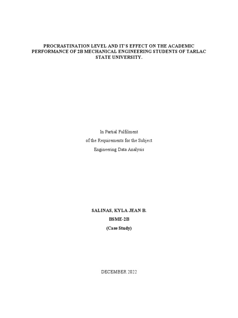 Procrastination Level and It'S Effect On The Academic Performance of 2B ...