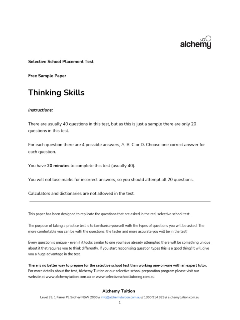 Thinking Skills Sample Paper | PDF