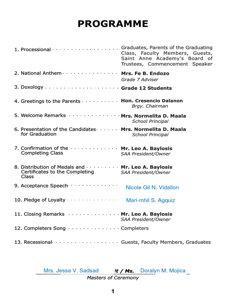Grade 10 Program 2022 WITH CORRECTIONS | PDF