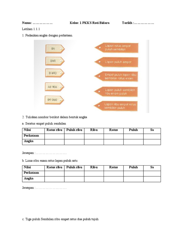 Latihan Matematik 1.1.1 Pendidikan Khas Tingkatan 1 | PDF