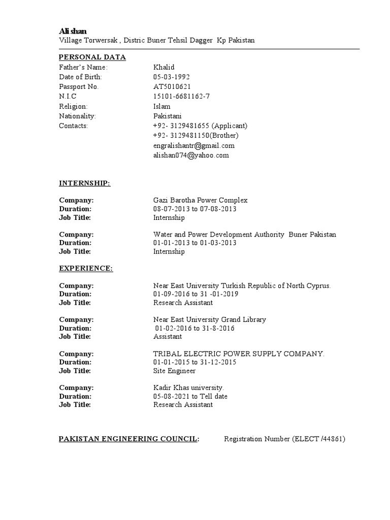 Ali Shan CV | PDF | Pakistan