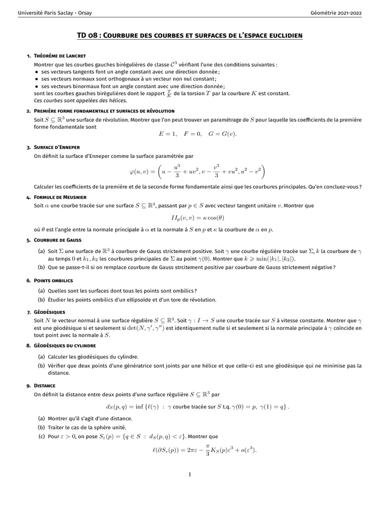 Courbure et géodésiques en géométrie 3D | PDF | Physique mathématique ...