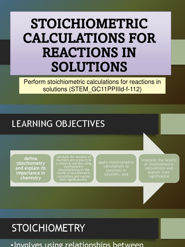 Stoichiometric Calculations For Reactions in Solutions | PDF | Stoichiometry | Mole (Unit)
