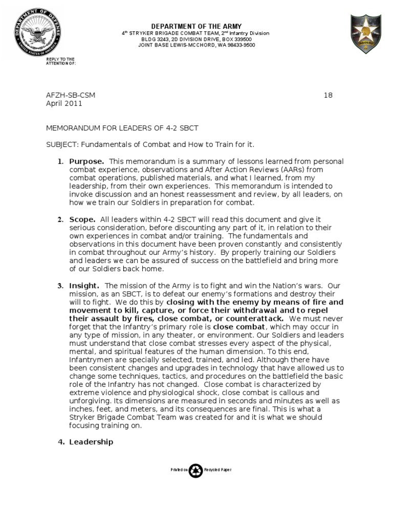 Training Memorandum | Infantry | Trench Warfare