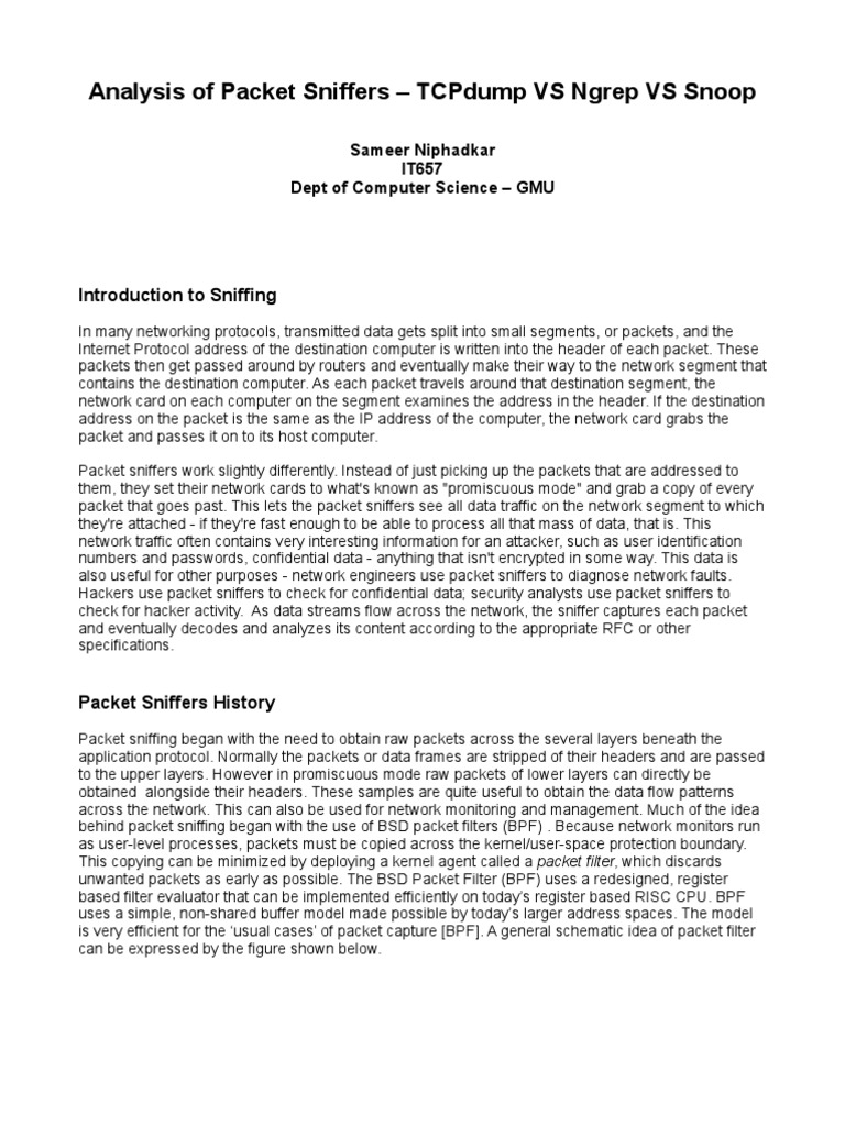 Analysis of Packet Sniffers - Tcpdump Vs Ngrep Vs Snoop: Introduction ...