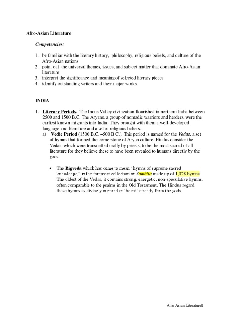 Afro-Asian Literature 1 | PDF