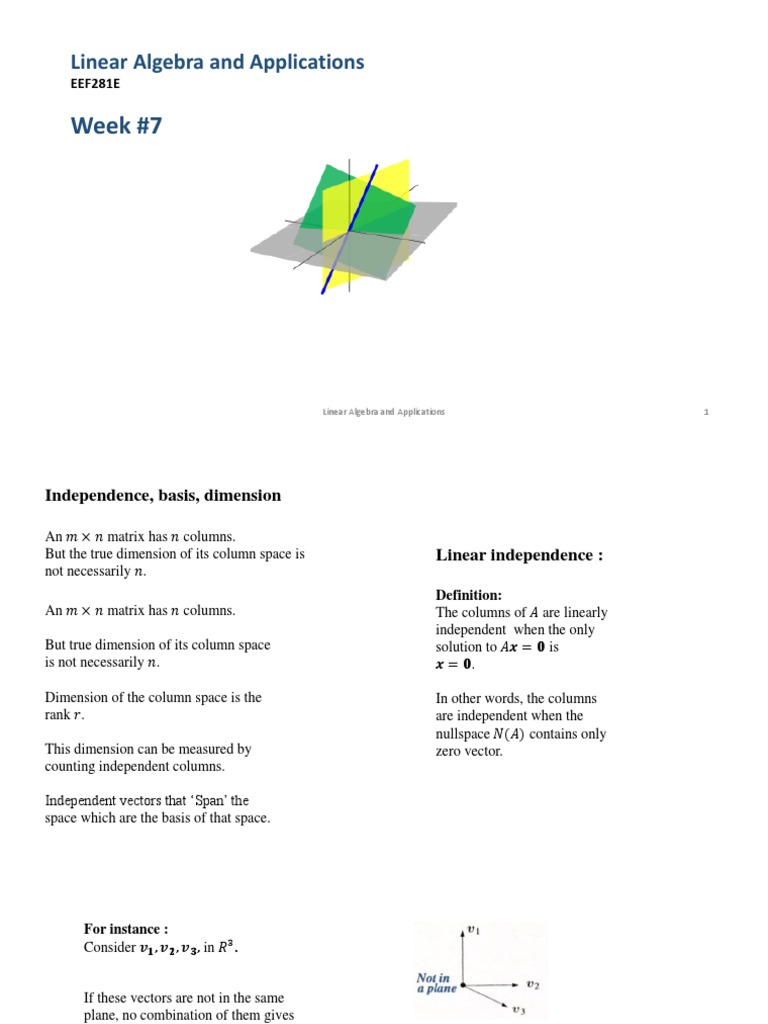 LA-W7lineer Alg | PDF | Basis (Linear Algebra) | Vector Space