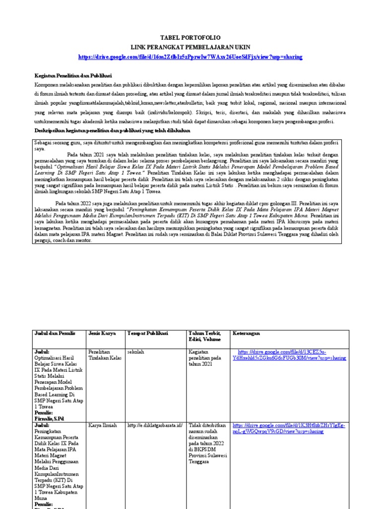 TABEL PORTOFOLIO FIRNA | PDF