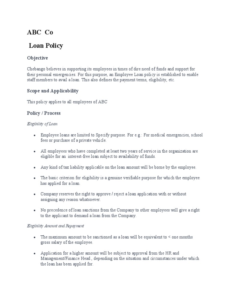 ABC Co Loan Plicy | PDF | Loans | Employment