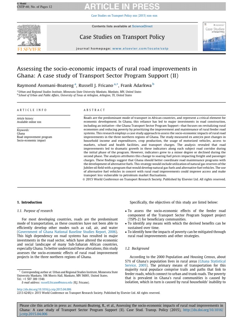 Assessing the socio-economic impacts of rural road improvements in ...