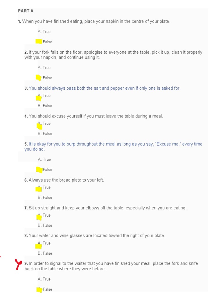 Dining Ettiqute Students Handout | PDF | Spoon | Food And Drink