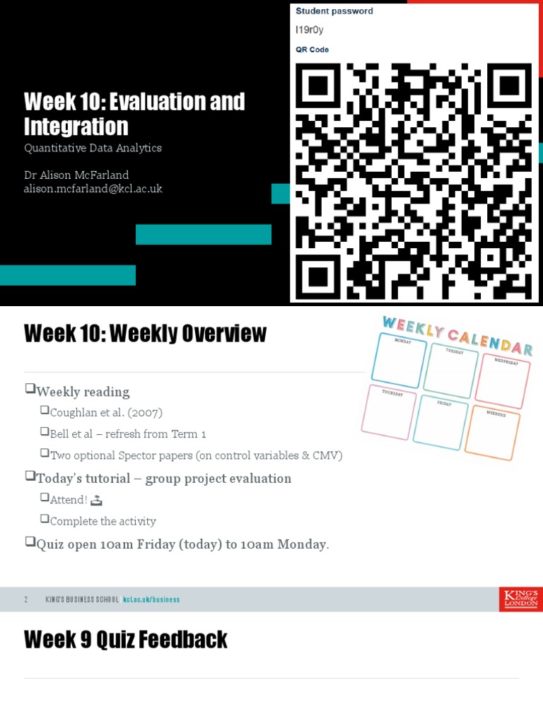 Week 10: Evaluation and Integration: Quantitative Data Analytics DR Alison Mcfarland Alison ...