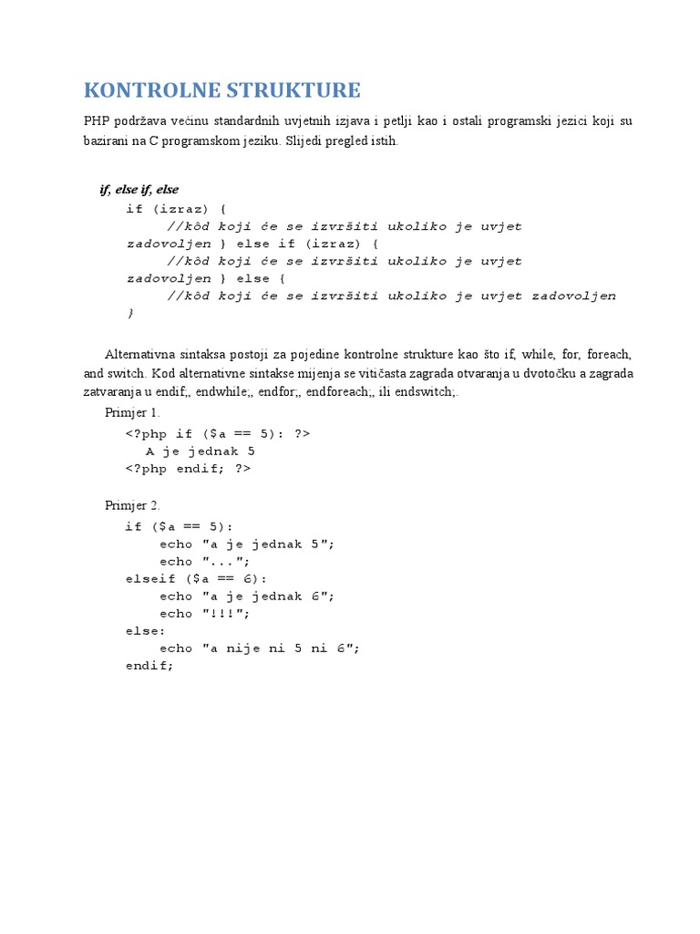 Kontrolne Strukture, Funkcije | PDF