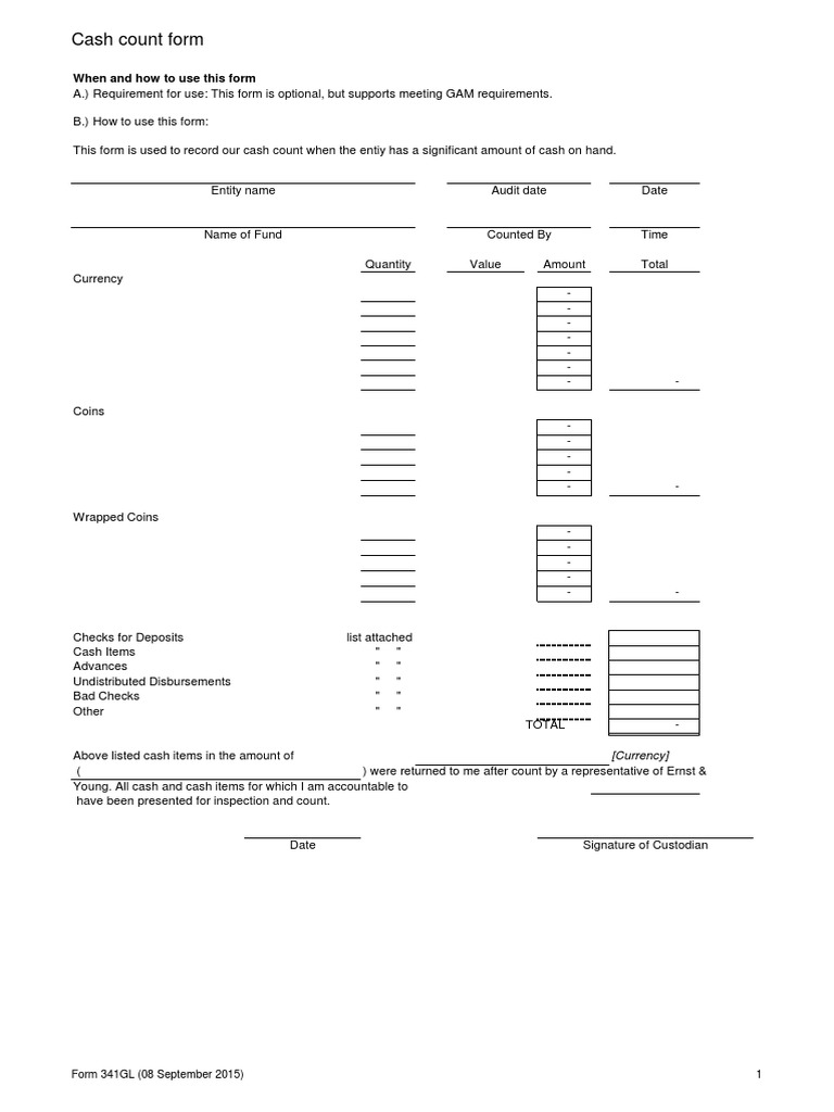 341gl-Cash Count | PDF | Cash | Money