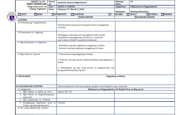 DLL ESP Q3 G10 PaggalangSaBuhay | PDF