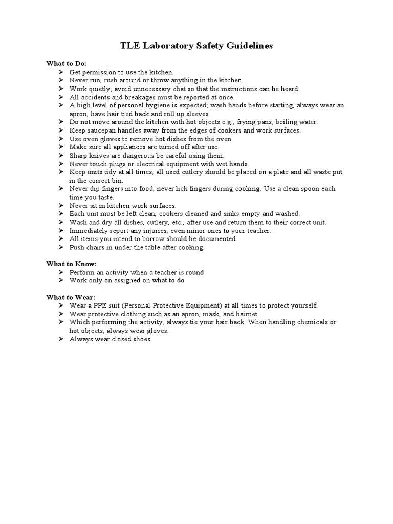 TLE Laboratory Safety Guidelines | PDF