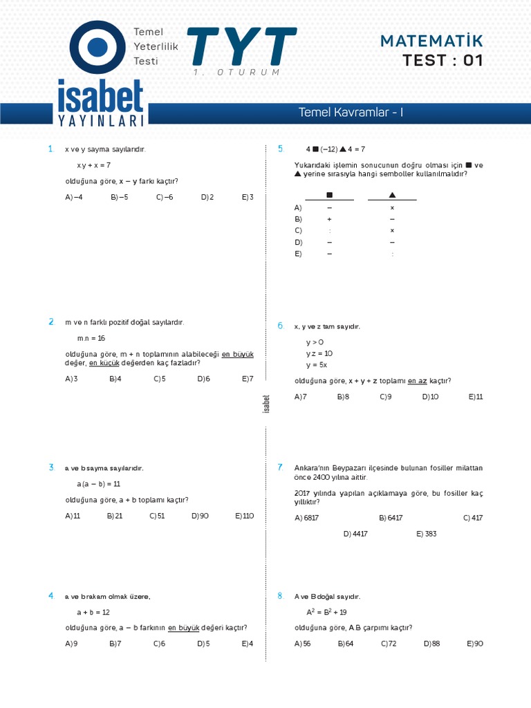 Tyt Matematik Yaprak Test Ornek | PDF