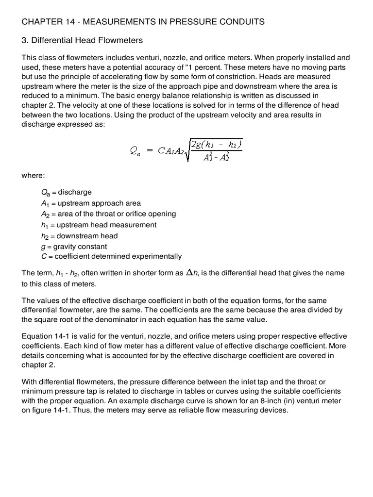 Differential Head Flowmeters (Usbr - Gov) (ISO-5167 Stolz Equation ...