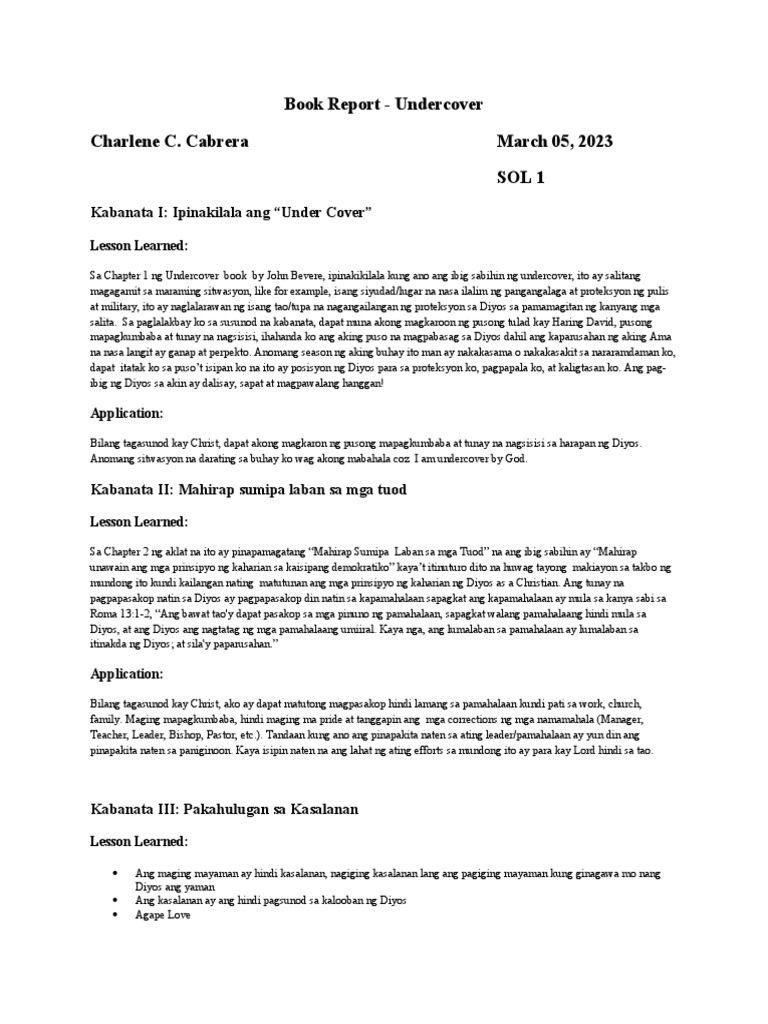 Undercover-Book Report - Chapter 1-4 | PDF