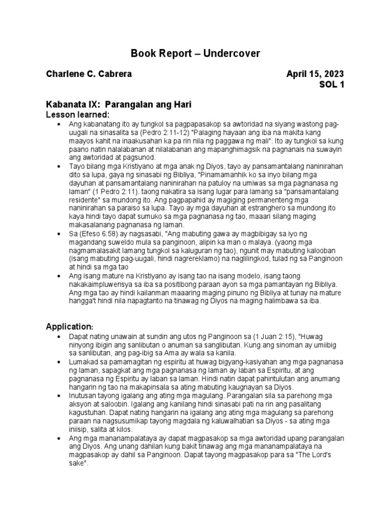 Undercover Book Report Chapter 9 13 PDF