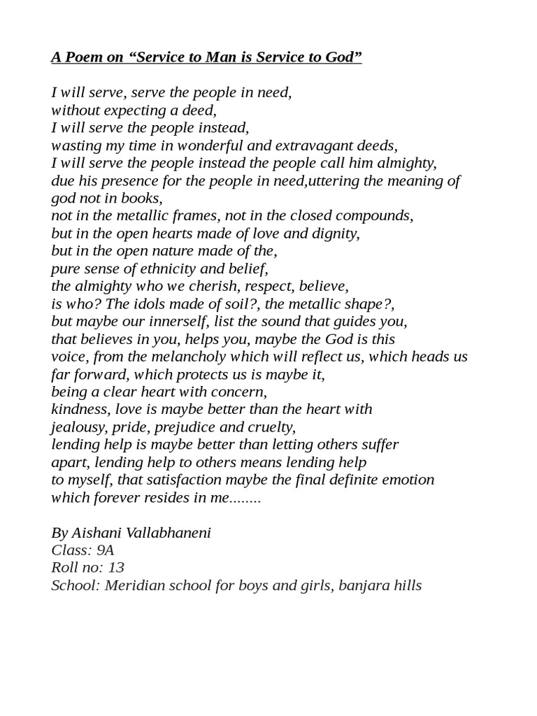 Service to Humanity Poem | PDF