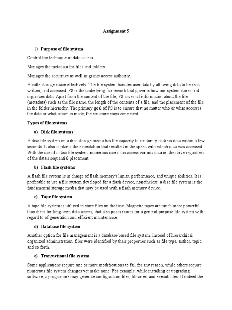 Assignment 5 | Download Free PDF | File System | Computer File Assignment 5 | Download Free PDF | File System | Computer File