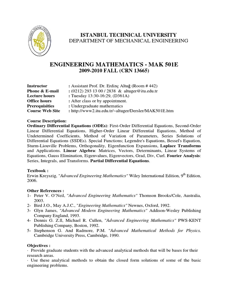 Engineering Mathematics - Mak 501E: Department of Mechanical ...