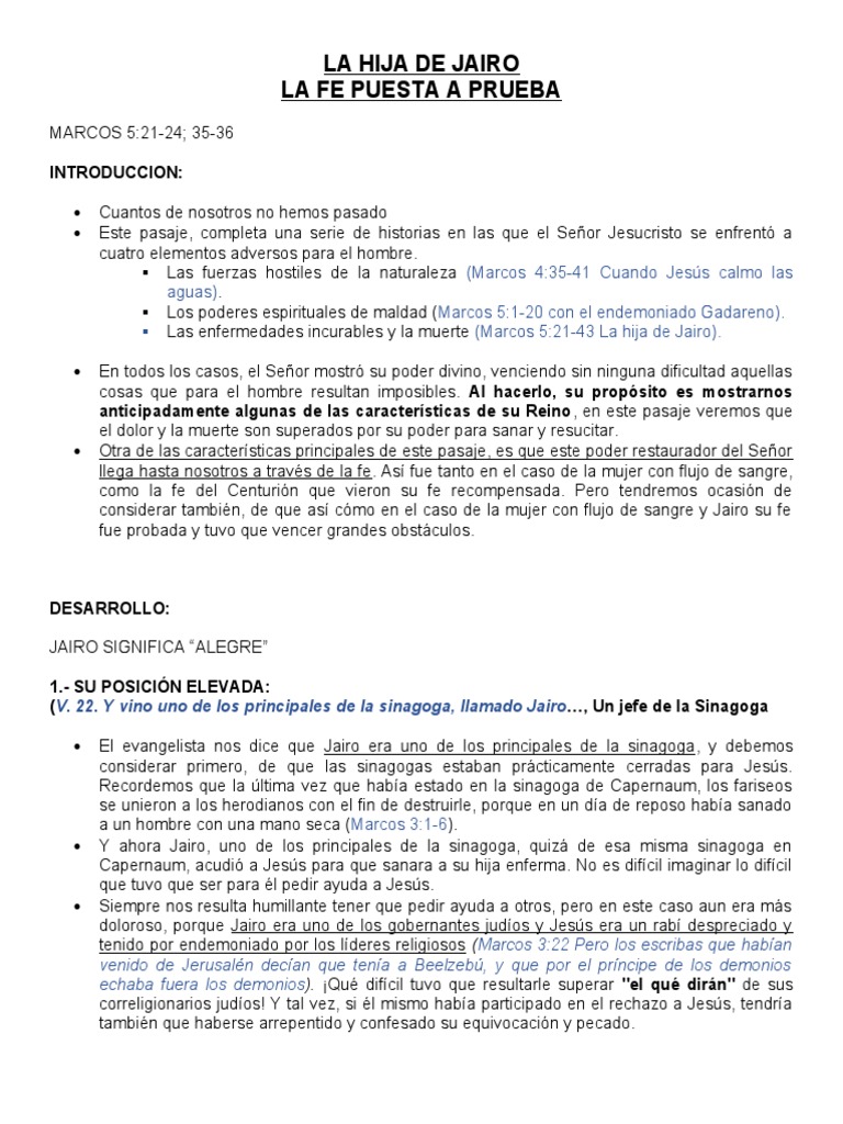 La fe de Jairo y su hija resucitada | PDF | Jesús | Cristo (título)