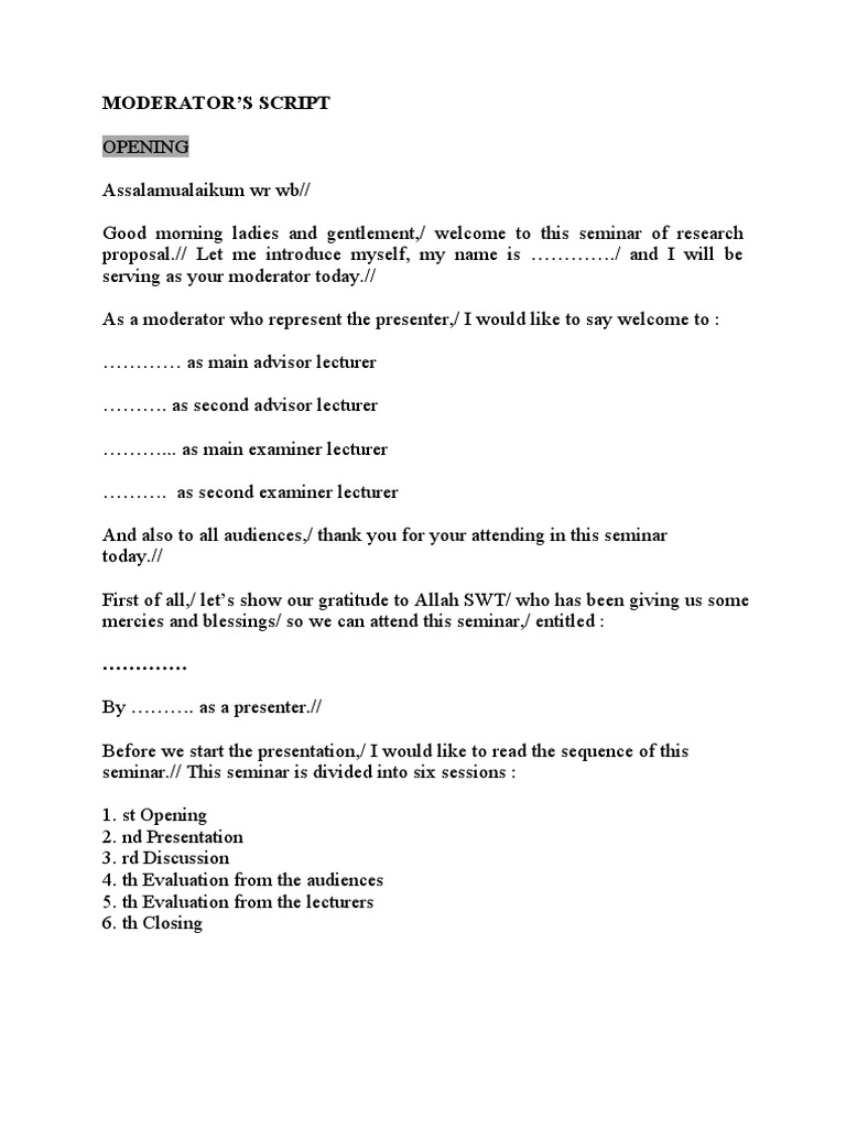 Moderator's Script Seminar Proposal | PDF
