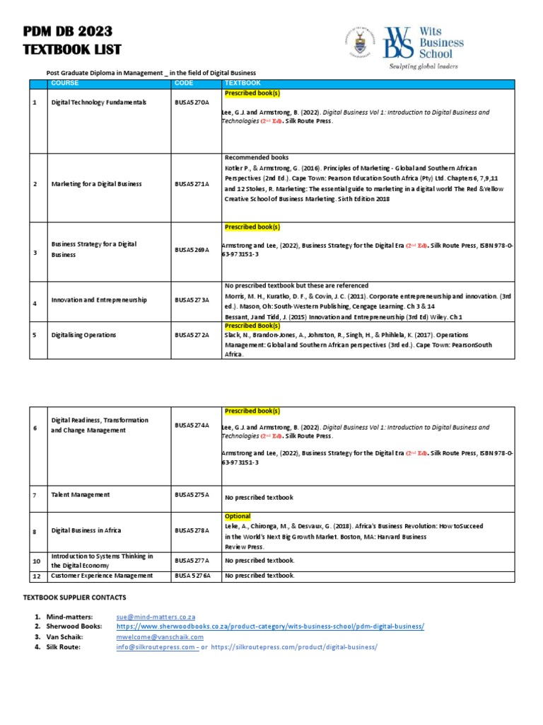 PDM DB 2023 Textbook List | PDF