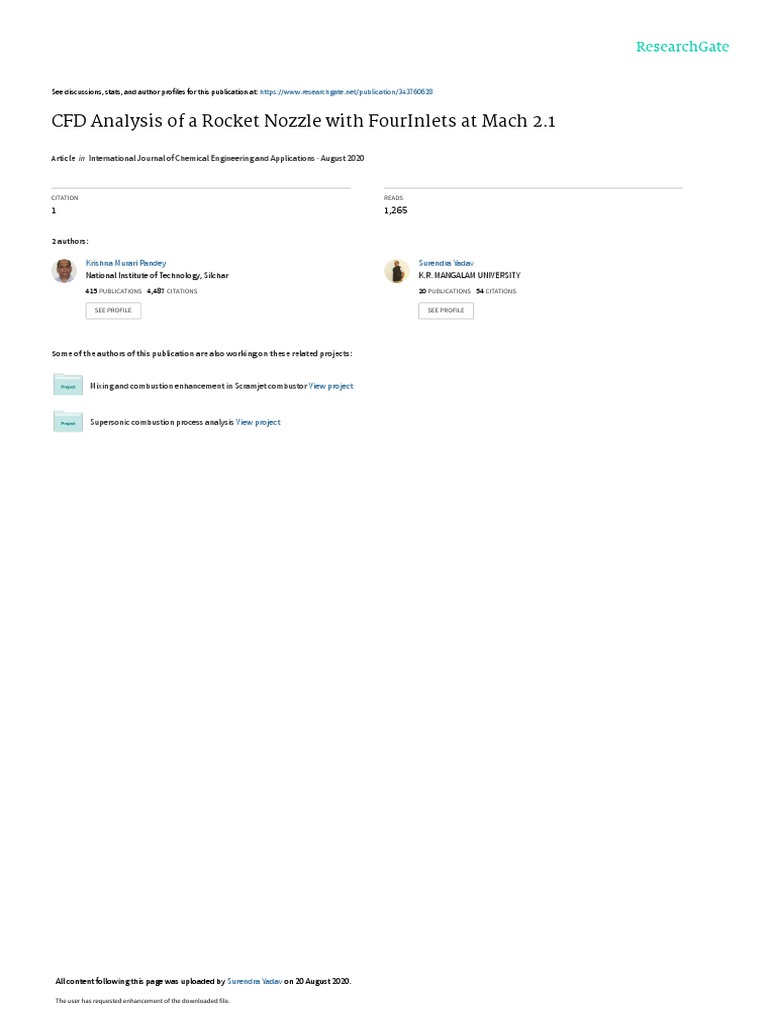 CFD Analysis of A Rocket Nozzle With Fourinlets at Mach 2.1 | PDF ...