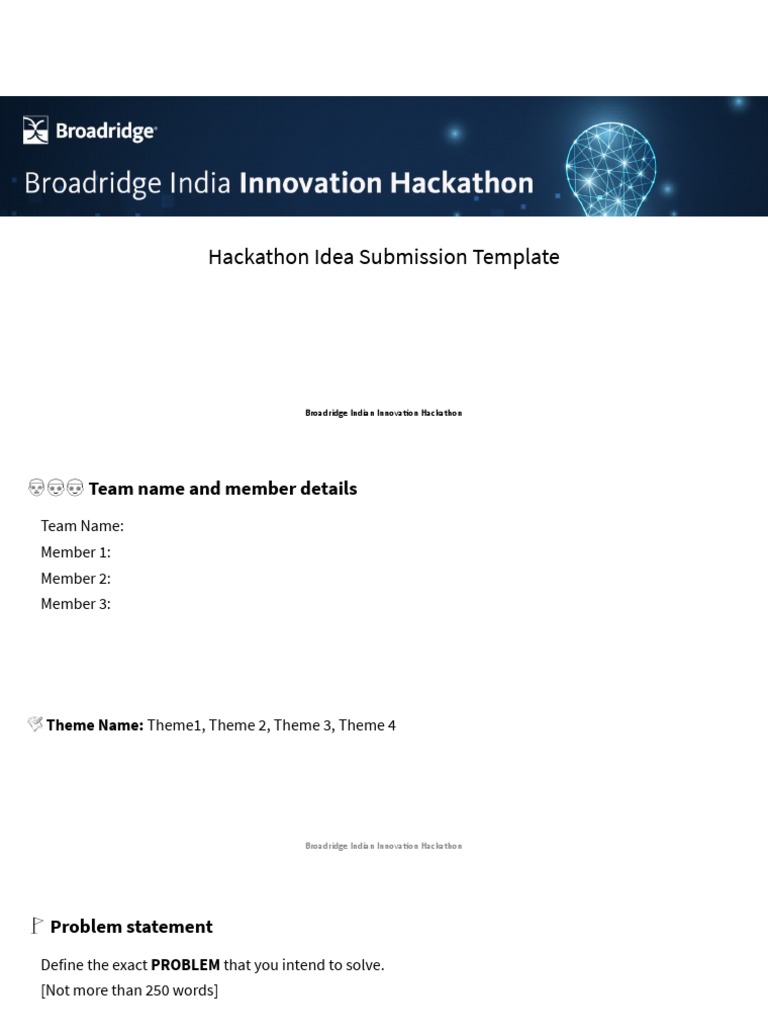 Hackathon Idea Submission Template: Broadridge Indian Innovation ...